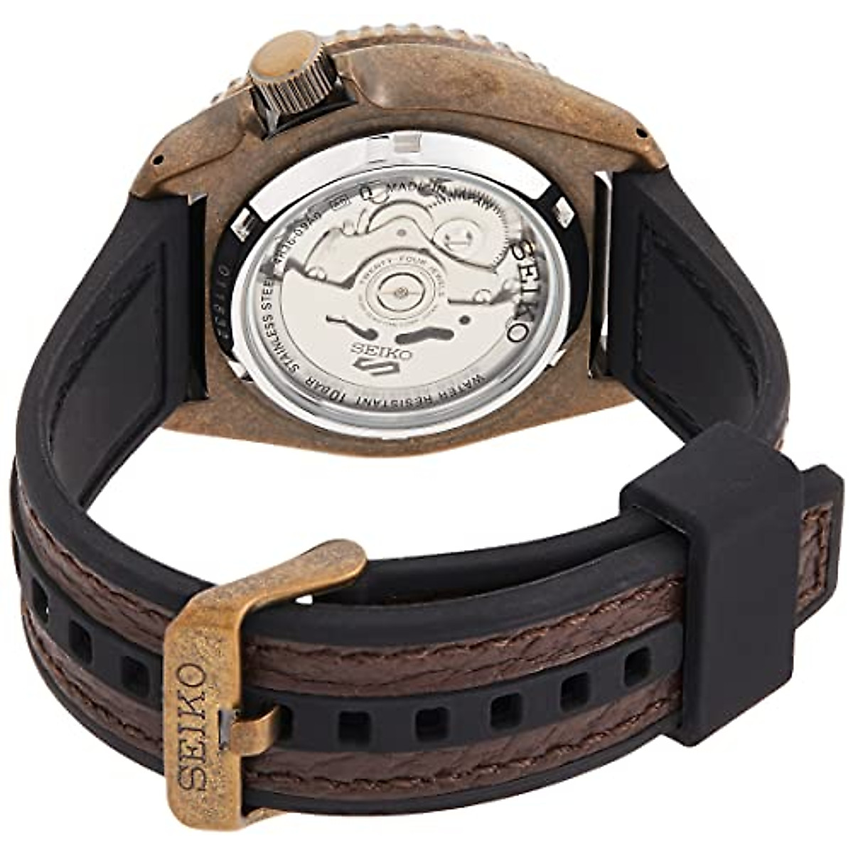 SEIKO Men's 5 Sports Stainless Steel Automatic Watch with Silicone Strap, Brown, 22 (Model: SRPE80)