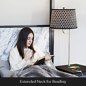 Brightech Madison w. Table & Lamp Combo, Desk Lamp with Wireless Charging Pad and USB Port, Bedside Reading Lamp, Nightstand Lamp with LED Bulb for Bedroom, Living Room, Office - Classic Black