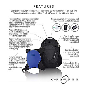 Obersee Oslo Diaper Bag Backpack with Detachable Cooler, Silver Grey