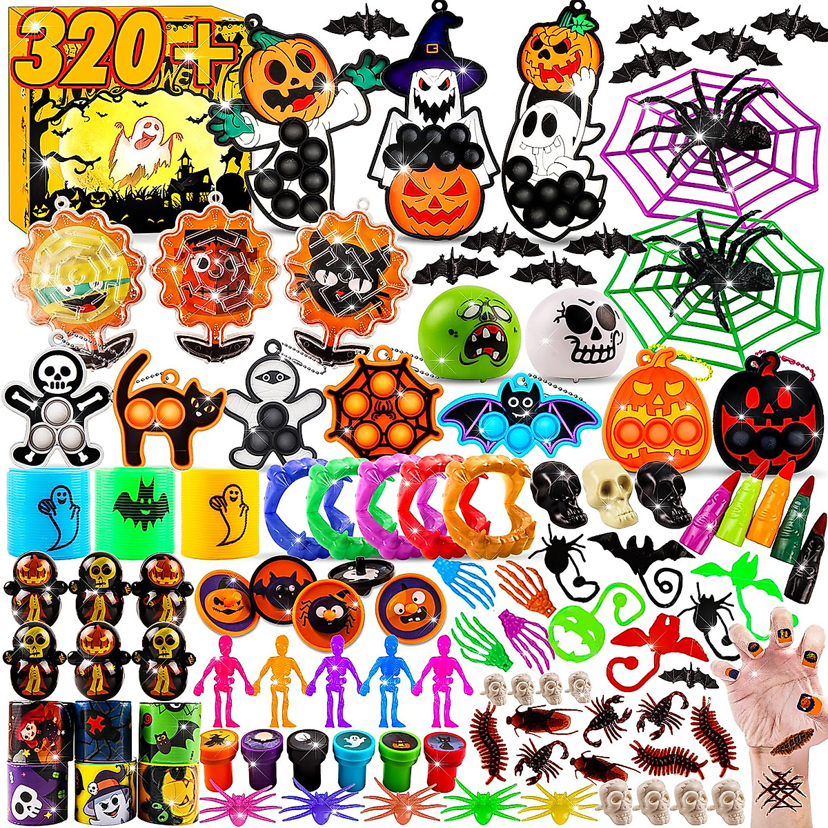 ChildFun 320 PCS Halloween Party Favors for Kids, Halloween Toys Bulk, Fidget Toys Bulk, Halloween Goodie Bag Stuffers, Halloween Classroom Favors, Halloween Treats Non Candy