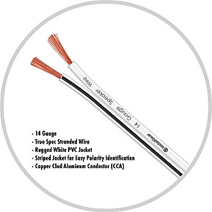 InstallGear 14 Gauge AWG Speaker Wire True Spec and Soft Touch Cable Wire (100ft White/Black) - for Car Speakers, Stereos, Home Theater Speakers, Surround Sound, Radio - 14 Gauge Wire/Speaker Cable