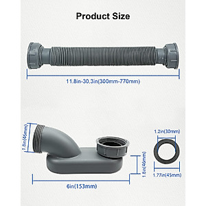 Nahntaipy Low Profile 1 1/2 P Trap Bathtub Shower Drain Pipe, Flat P Trap Freestanding Tub Drain for Bath