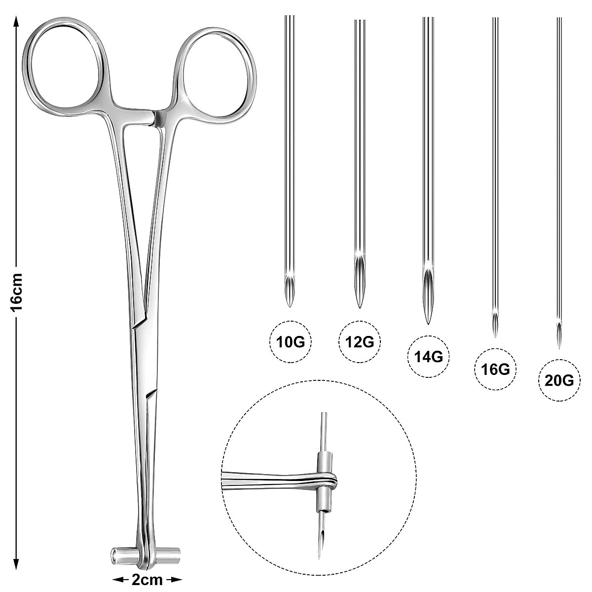 41 Pieces Body Piercing Tool Kit Include Septum Forceps Clamp Pliers 20 Pcs 316L Stainless Steel Piercing Needles and 20 Pcs Nose Ring Hoop Jewelry for Ear Lip Belly Navel Tongue (Classic Style)