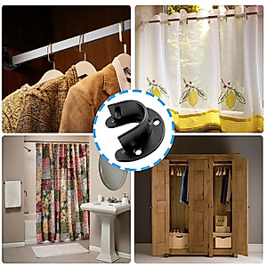 Moicstiy 4Pcs 1-1/3 Inch Stainless Steel Closet Rod End Supports Heavy Duty Wardrobe Pole End Rod Support Bracket U Shaped Flange Rod Holder with Screws (Black)