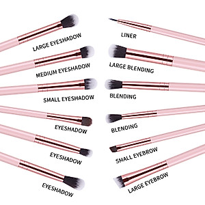 MSQ Eye Makeup Brushes Set with Soft Synthetic Hairs & Real Wood Handle for Eyeshadow, Eyebrow, Eyeliner, Blending (Pink), 12pcs