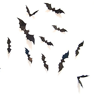 120 PCS DIY Halloween Party Supplies PVC 3D Decorative Scary Bats Wall Decal Wall Sticker Halloween Eve Decor Home Window Decoration Set Black