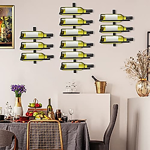 YALINKA Wall Mounted Wine Rack Holds 12 Bottles, Adjustable Separable Black Metal Hanging Wine Bottle Holder Holds 6 Bottles, Liquor Bottle Display Shelf for Kitchen Pantry Bar Wine Cellar