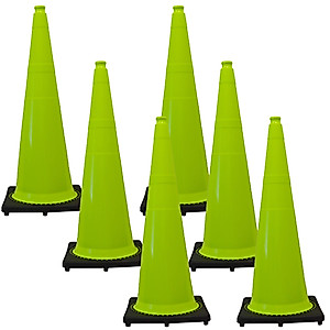 Mr. Chain's JBC Revolution Series 36-Inch Traffic Cones, Safety Green, Pack of 6 (98014-6A)