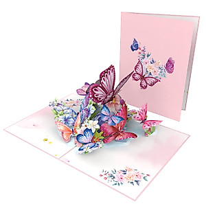 RIZOSI Butterfly Garden Pop Up Card, Pop Up Flower Cards, Handmade Flower Greeting Cards, 3D Birthday Card, Mother’s Day Card Pop Up, Anniversary, Valentine, Thinking of You, Birthday Gift, 15x20 cm