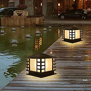 CZLZY Unique Lighthouse Square Design Door Pole Landscape Lamp IP65 Waterproof Gate Column Light Classic Aluminium Die-Casting Pillar Post Lantern American Garden Street Lighting Decorative