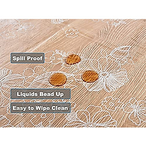 Rally Home Goods Indoor Outdoor Patio Premium Clear Vinyl Rectangular Tablecloth, Spill Proof Wipeable Cover for Dining Table, Clear Vinyl Imprinted White Floral, for Tables 60 x 84 Inch Oblong