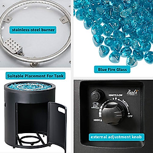 BALI OUTDOORS Gas Fire Pit Propane Fire Column, 23 Inch Cylinder Firepit, 50,000BTU Round Fire pits, Patio Fire Place W/ 22lb Blue Fire Glass, Black