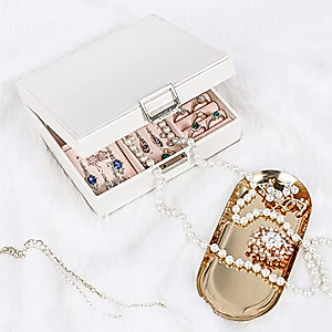 Tikea Jewelry Box Organizer for Women Girls, Portable Travel Jewelry Case with Mirror, PU Leather Jewelry Holder for Necklaces Earrings Rings Watch Christmas Birthday Gift White