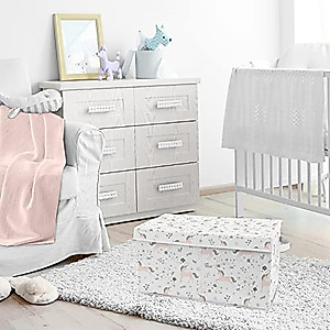 Sweet Jojo Designs Unicorn Girl Small Fabric Toy Bin Storage Box Chest For Baby Nursery or Kids Room - Blush Pink Grey and Gold Flowers and Stars