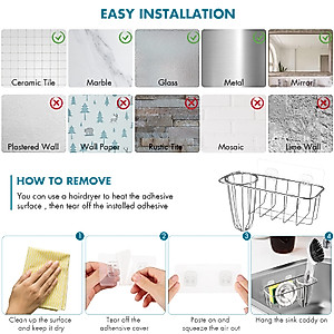Sponge Holder Sink Caddy, BOJODPIE 2-in-1 Dish Brush Holder & Sponge Holder, Stainless Steel Kitchen Sink Organizer, Adhesive Installation No Drilling