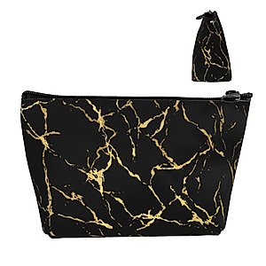 Women's Lightweight Makeup Bag Pouch Compatible with Gold Marbling Texture Black Marble, Funny Travel Cosmetic Bag Portable Pencil Bag with Zip for Office College Christmas Gift