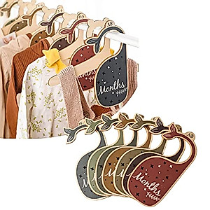 Almencla 7Pcs Durable Baby Closet Dividers Hangers, Baby Month Closet Dividers, Wooden Baby Closet Dividers Infant Wardrobe Divider Label New Mom Gift
