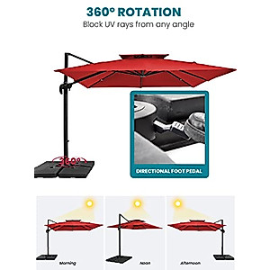 JEAREY 9FT Square Cantilever Patio Umbrella Double Top Roating Outdoor Offset Umbrella Heavy Duty Sun Umbrella for Patio Lawn Garden Backyard and Pool, RED