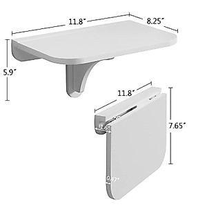 WELLAND 11.8" x 8.25" White Wall Mounted Desk Small Floating Shelves Set of 2 Folding Wall Shelves Drop-Leaf Table Fold Down Desk for RV, Camper, Loft Beds