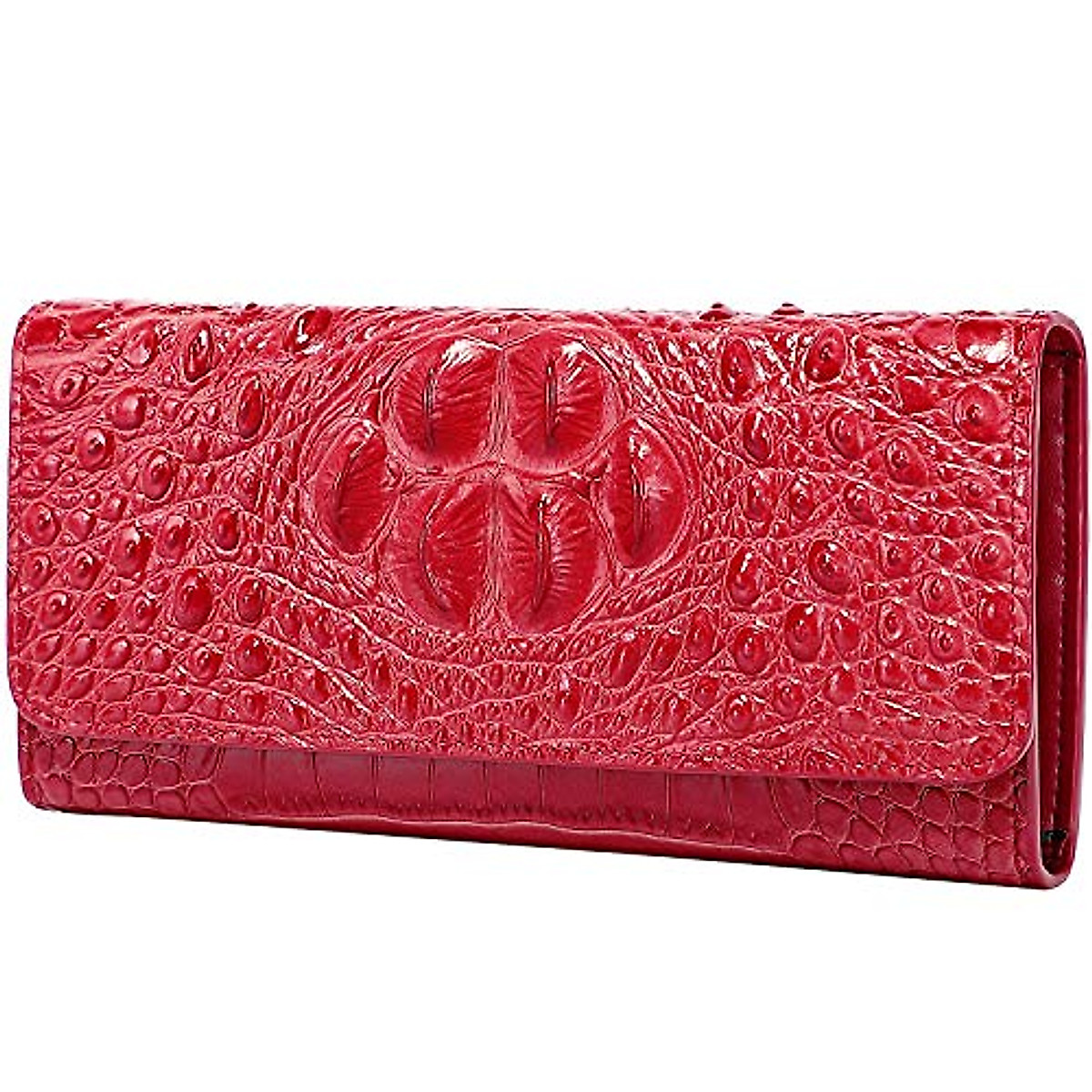 PIJUSHI Women Leather Wallet Embossed Crocodile Clutch Wallets for Women Card Holder Organizer (8013, red)
