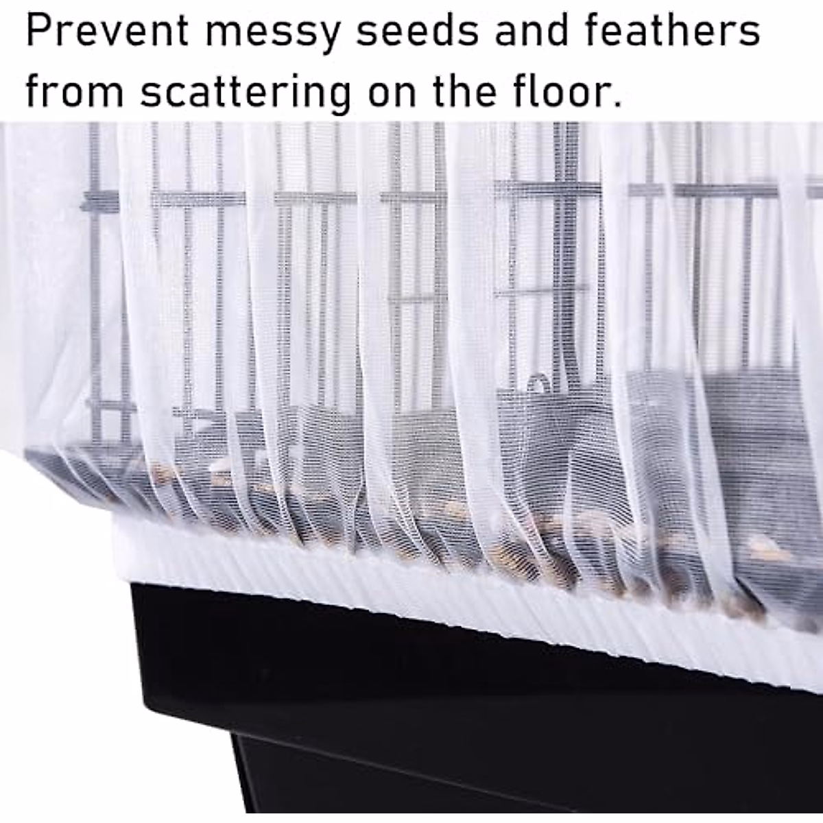lustrioustoy Bird Cage Seed Catcher,Seed Catcher Guard Net Cover,Parrot Nylon Mesh Net Cover,Soft Airy Cage Net Stretchy Skirt for Round Square Cages (White, 90 x 15.7 Inch)