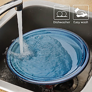 Hasense Ceramic Dinner Plates Set of 4,10 Inch Large Porcelain Pasta and Salad Plates,Blue Stoneware Plate Set Microwave,Oven,and Dishwasher Safe