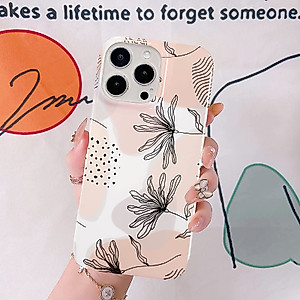J.west Design for iPhone 13 Pro Max Case 6.7",Aesthetic Minimalist Boho Modern Abstract Prints Slim Geometric Line Plant Floral Pattern Pink Soft TPU Shockproof Cover Protective Phone Case for Women