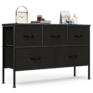 LINSY HOME Dresser for Bedroom with 5 Drawers, Fabric Long Dresser, Wide Chest of Drawers, Storage Organizer Unit for Closet, Living Room, Hallway