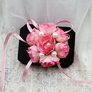 FAYBOX Girl Bridesmaid Wedding Wrist Corsage Party Prom Hand Flower Decor Pack of 2 Pink
