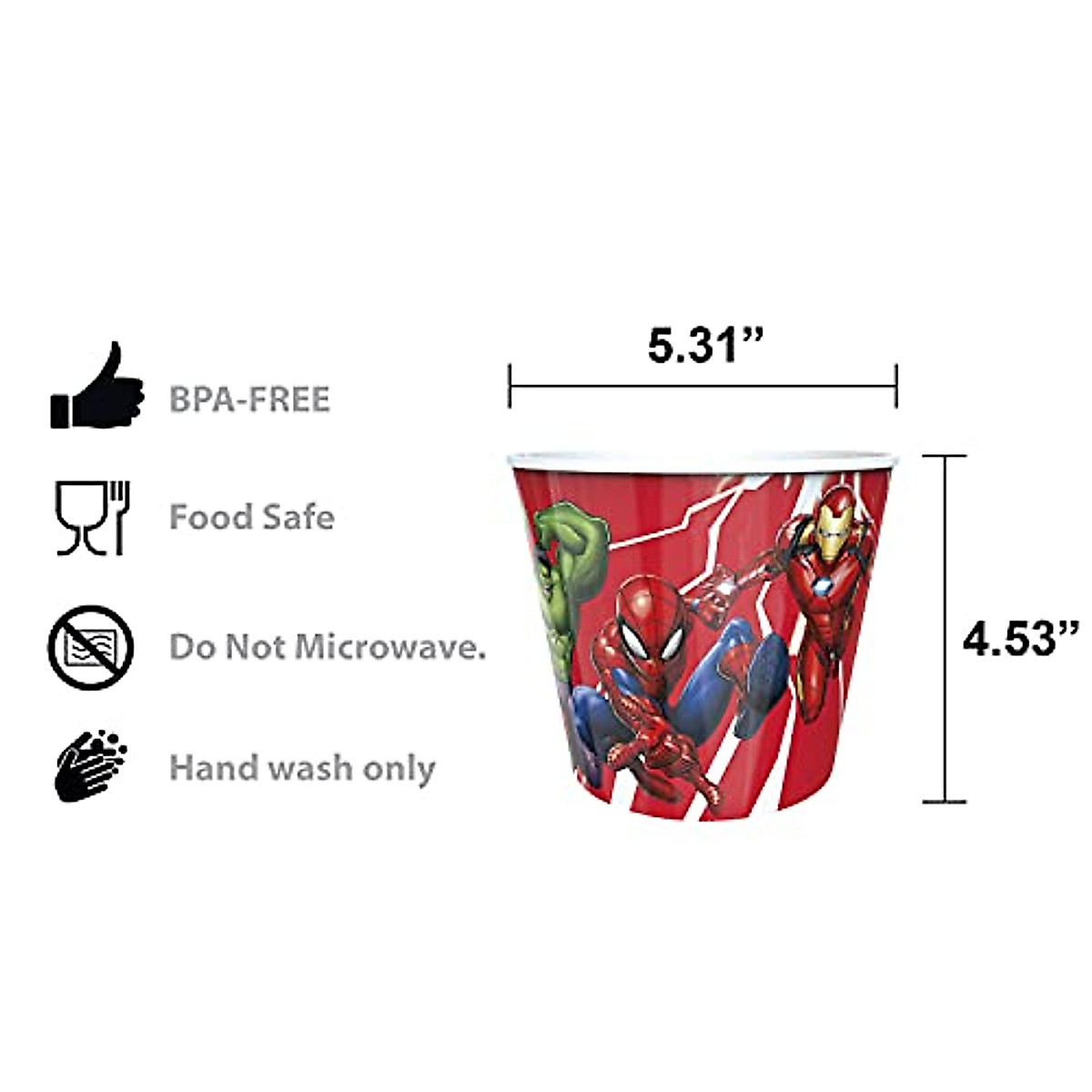 Zak Designs Marvel Universe Movie Night Family Reusable Popcorn Bowl Set with Serving Container and Individual Cups, Reusable and Made From Durable Plastic (5 Pieces, Non BPA)