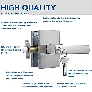 Comfhouse Rectangle Rose Straight Entry Door Lever, Keyed-Alike Entrance Door Lock, Interior Exterior Door Lever Door Handle with Lock, Front Entry Door Lever Door Lock with Lock, Satin Nickel