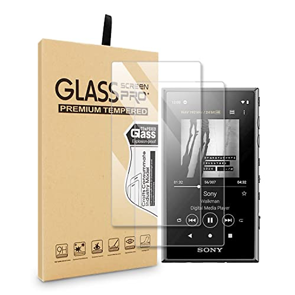 bestforyou 2PCS for Sony Walkman NW-A100 A105 A106HN A100TPS Tempered Glass, 9H Ultra Protective Glass Screen Protector Film A105HN A106 A107 (Pack of 2)