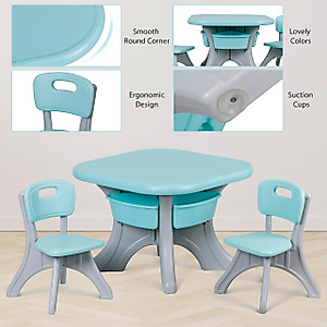 Nova Microdermabrasion Kids Table and 2 Chair Set, 3 in 1 Children Activity Table with Storage for Reading, Train, Art, Crafts