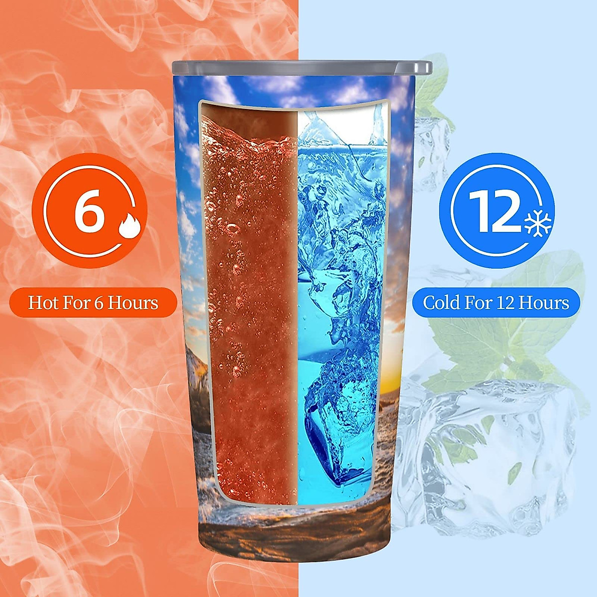 20 OZ Tumbler Double Wall Stainless Steel Cup Ocean Wave Sunset Printed Vacuum Insulated Coffee Cups Car Mug Home Office Travel
