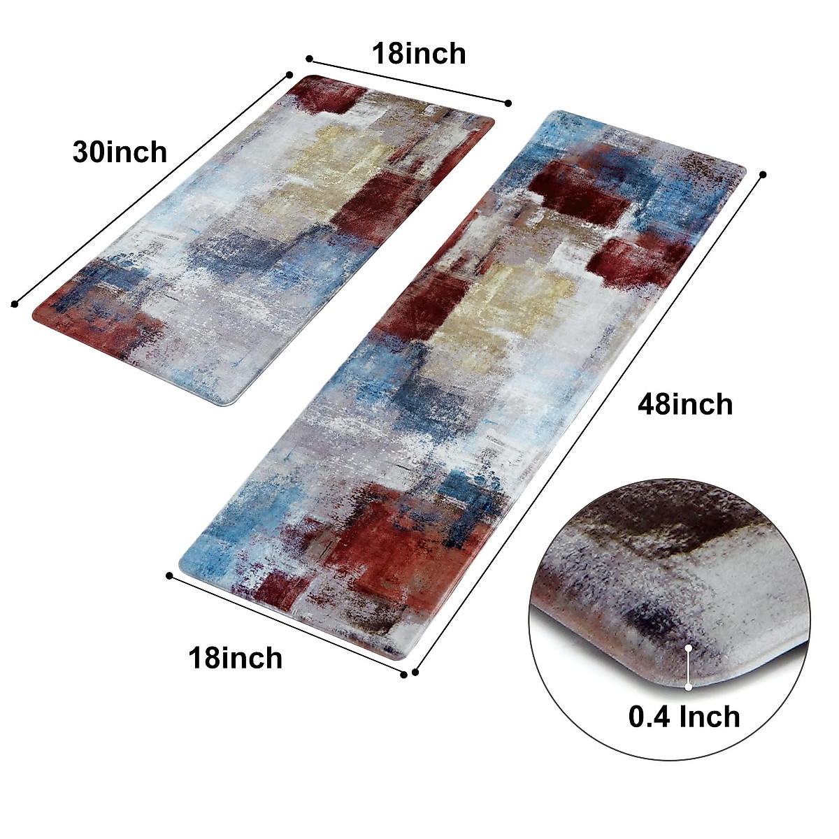 ASPMIZ Farmhouse Kitchen Rug Set 2 Piece, Floral Kitchen Rugs and Mats Waterproof, Anti Fatigue Kitchen Runner Rug Non Slip Washable, Cushioned Kitchen Mat for Floor, 18'' X 48'' + 18'' X 30'', Black