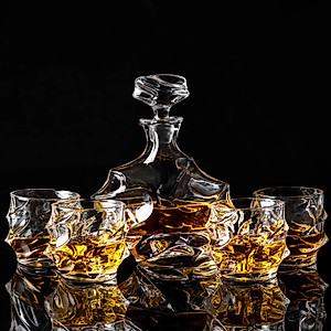 KANARS Crystal Whiskey Decanter Set, 27 Oz Emperor Decanter with Old Fashioned Glasses for Liquor Bourbon Scotch Tequila Snifter, Unique Christmas Gifts for Men Dad Grandpa Brother Adult