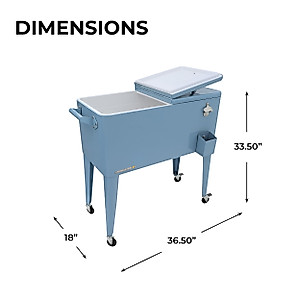 Permasteel 80-Qt Classic Outdoor Patio Cooler for Outside Beverage Rolling Cooler Bar Cart with Wheels & Handles, Retro Design, Blue