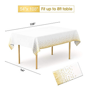 HOMIX Plastic Tablecloths for Rectangle Tables, 6 Pack Disposable Party Table Cloths, Gold Dot Confetti Table Covers with 30 Balloons for Birthday Parties Wedding Anniversary Baby Shower, 54" x 108"