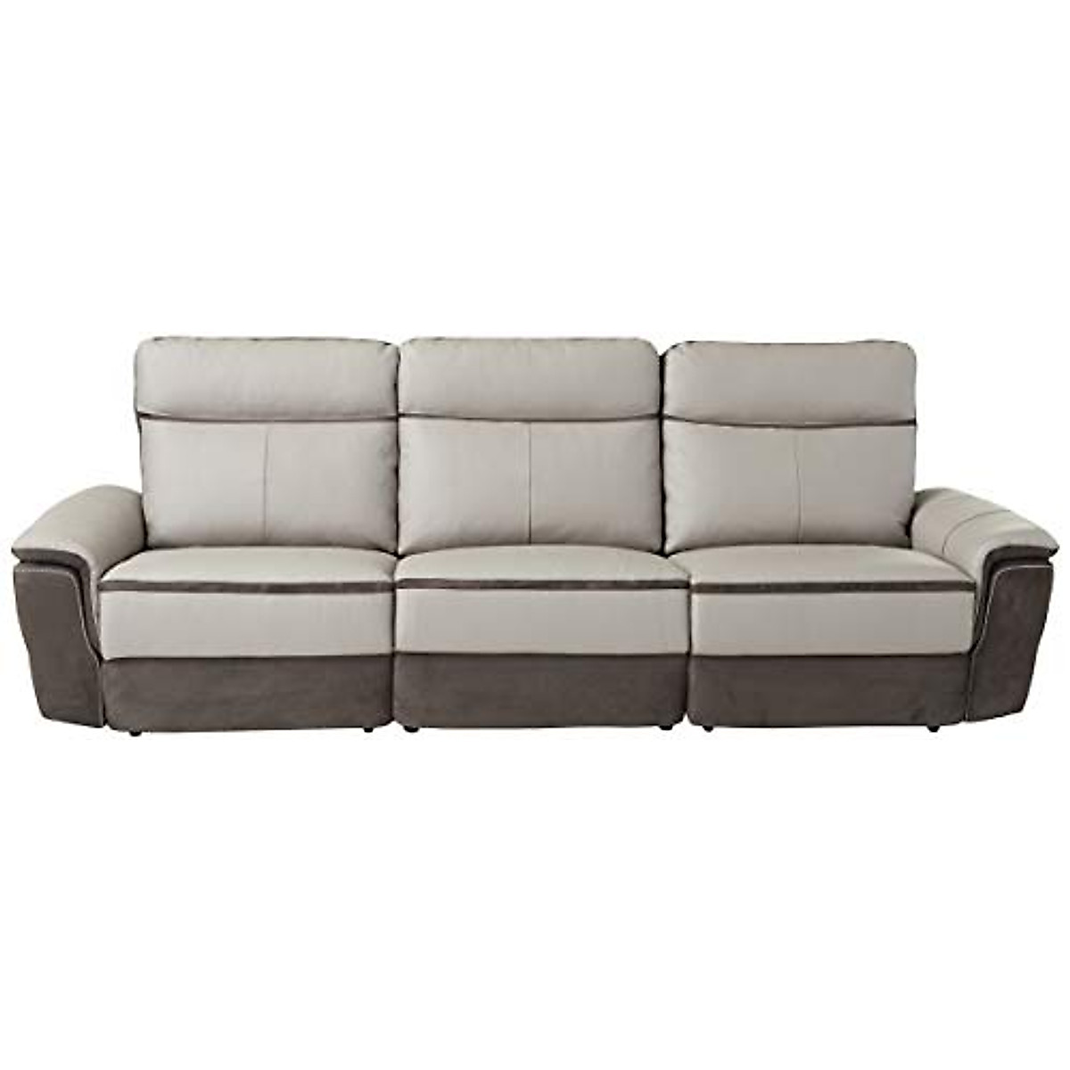 Homelegance Laertes Two-Tone Power Reclining Sofa Top Grain Leather Fabric Match, Light Grey