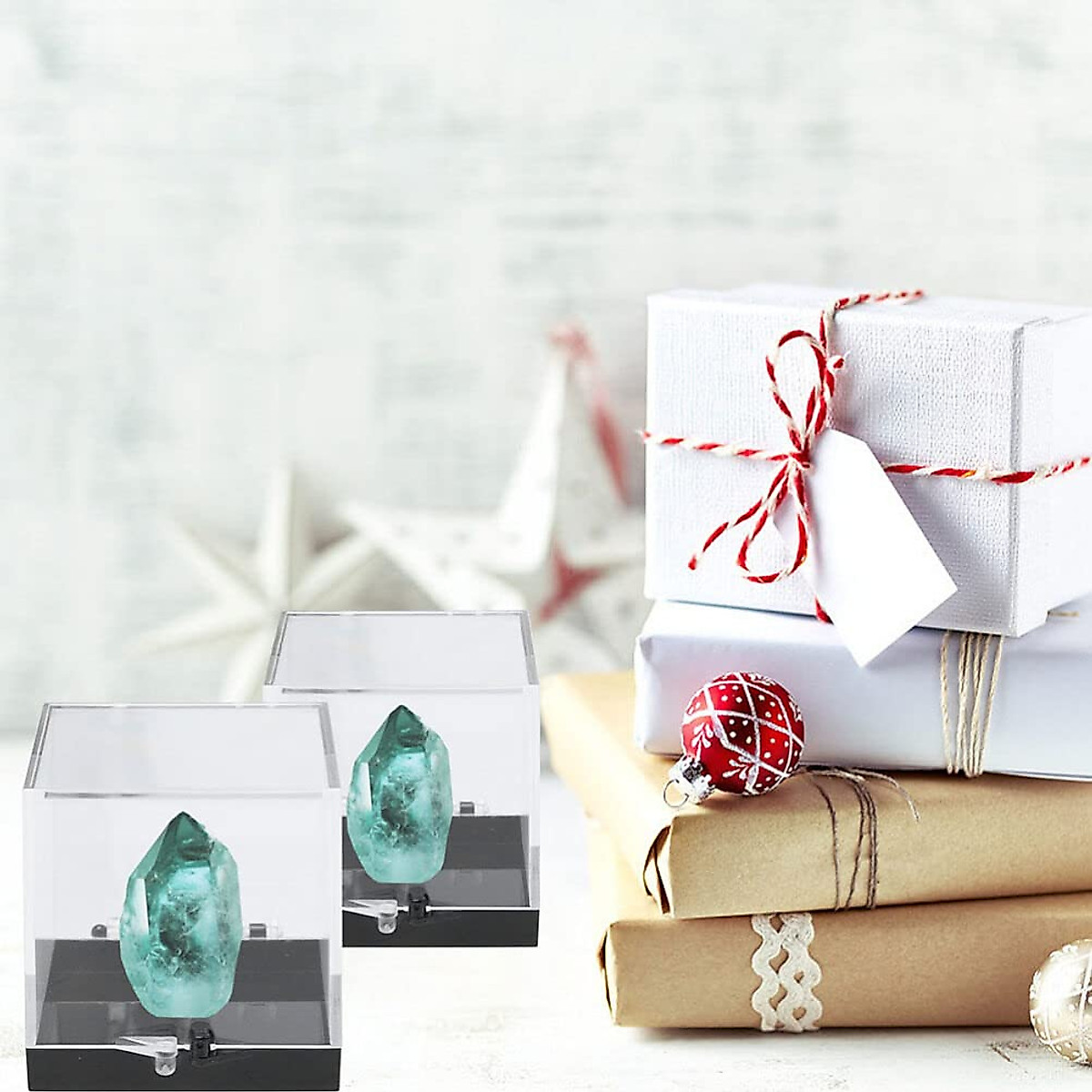 NOLITOY Home Decor 8pcs Natural Rough Mineral Specimen Display Case Holder Square Transparent Plastic Box Sample Display Box Jewelry Storage Container for Home Plastic Storage Bins