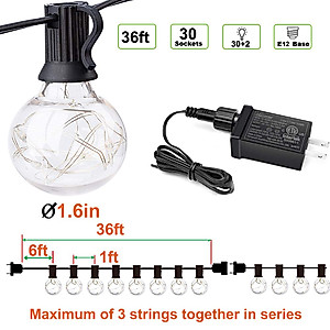 Newpow Outdoor String Lights LED 36ft with 33 Globe Bulbs Shatterproof Waterproof for Backyard Gazebo Porch Camper Indoor/Outdoor Decoration and Lighting Warm White 2700K