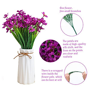16 Bundles Artificial Plants for Outdoors UV Resistant No Fade Fake Plastic Flowers Decoration Faux Plastic Greenery Garden Indoor Home Yard Kitchen Office Wedding Porch Window Box Decor (Purple) .