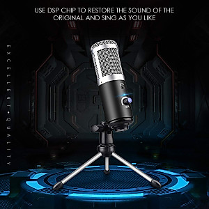 Tmtop Computer USB Microphone Laptop Condenser Recording External Microphone for Podcasting Video Chat Streaming Broadcast