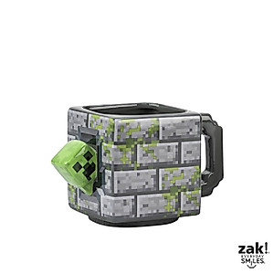 Zak Designs Minecraft Ceramic Sculpted Mug and Plate Set for Coffee, Tea, Breakfast or Dessert, 3D Character Collectible Keepsake (2-Piece, Non BPA, Creeper)