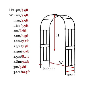 Metal Garden Arch Trellis Frame Roses Vines Plants Climbing Archway Rose Arch for Outdoor Garden Wedding W120cm-320cm (High : 2.4m, Size : 3m/9.8ft)