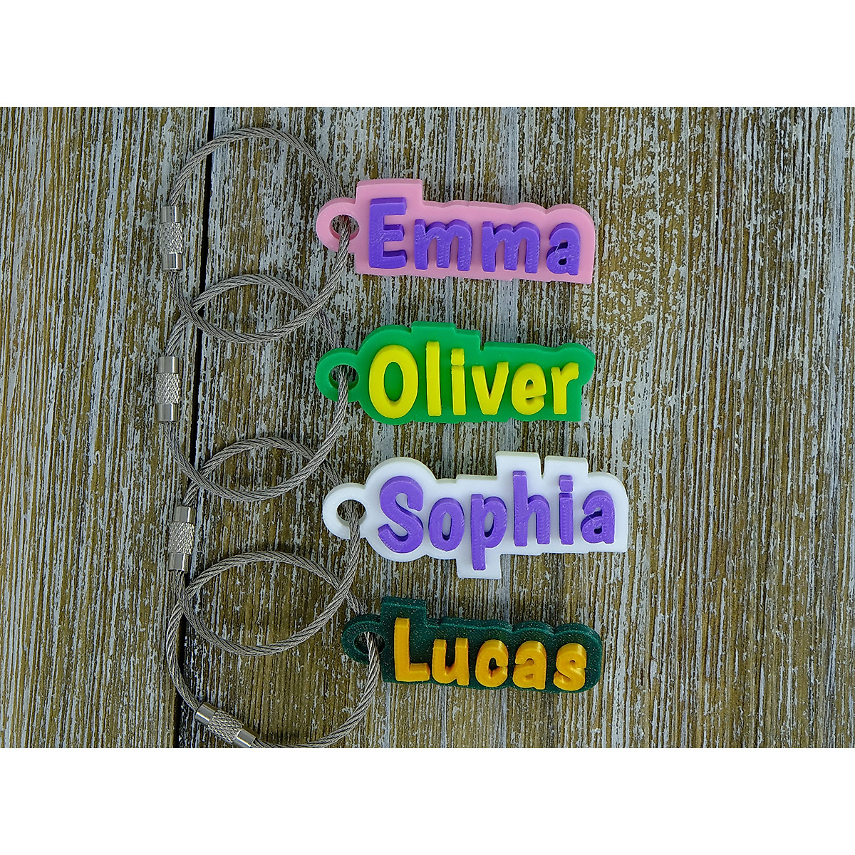 Fun Personalized Water Bottle and Bag Name Tag Whimsy Font, Hard Plastic Luggage Label Custom Nametag