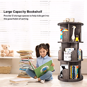 Nidouillet Rotating Bookshelf, 3 Tier Revolving Bookcase 360 Display Round Bookshelf Narrow Swivel Corner Book Shelf Standing Bookcase for Adult Bedroom, Living Room