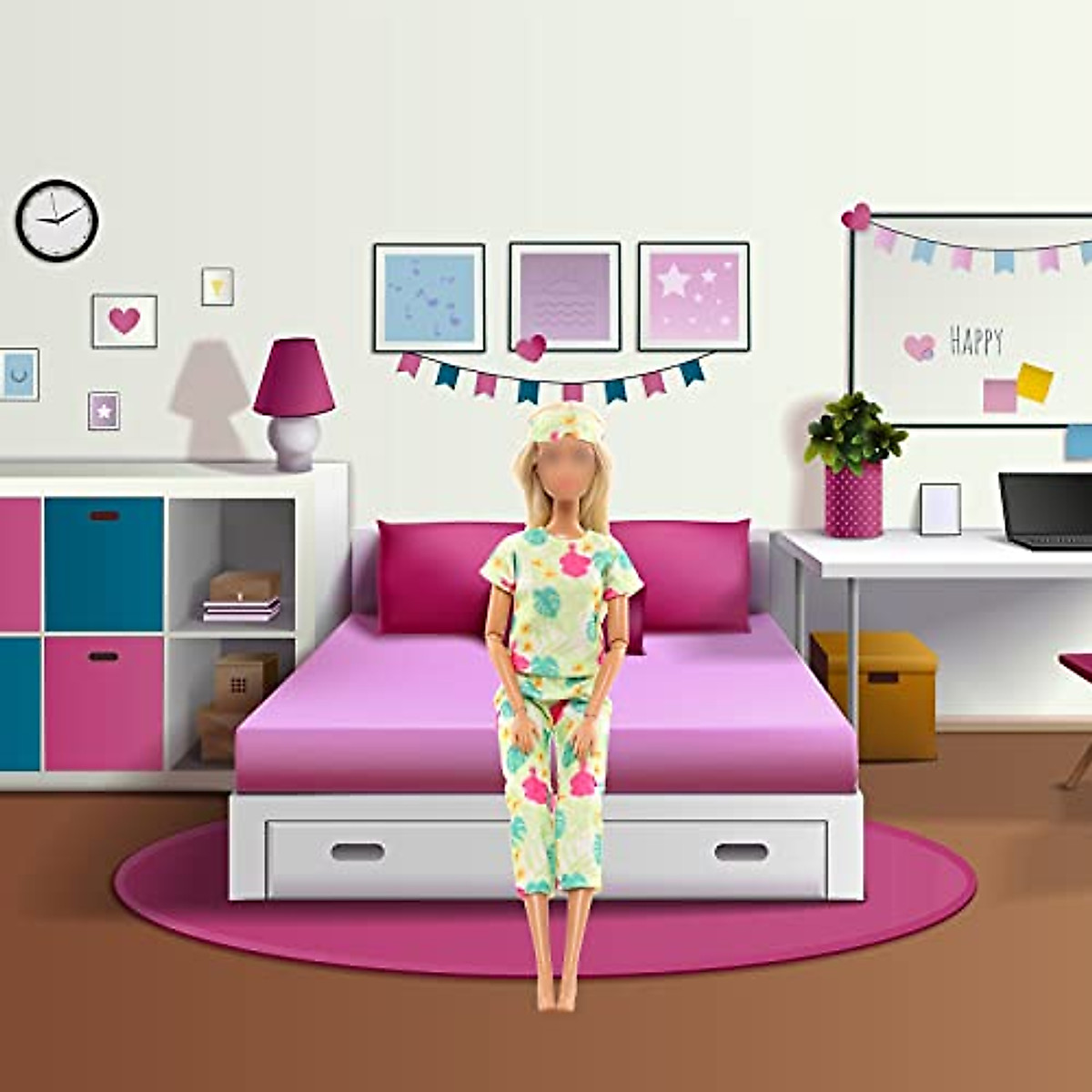 BARWA 4 Sets Doll Pajamas Party Clothes Sleepwear Casual Bedtime Suit with Eye Masks for 11.5 inch Girls Doll…