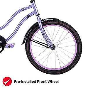Fairmont 20" Cruiser Bike, Metallic Lavender Frame, Comfort Padded Saddle, Ergonomic Design, Anti-Spray Fenders, Quick Connect Build