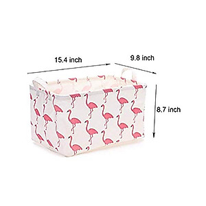 Flamingo Rectangular Storage Basket, Collapsible Storage Basket, Waterproof Coated Storage Box with Handle. Used to Organize Children's Toys and Clothing, Books, Gift Baskets